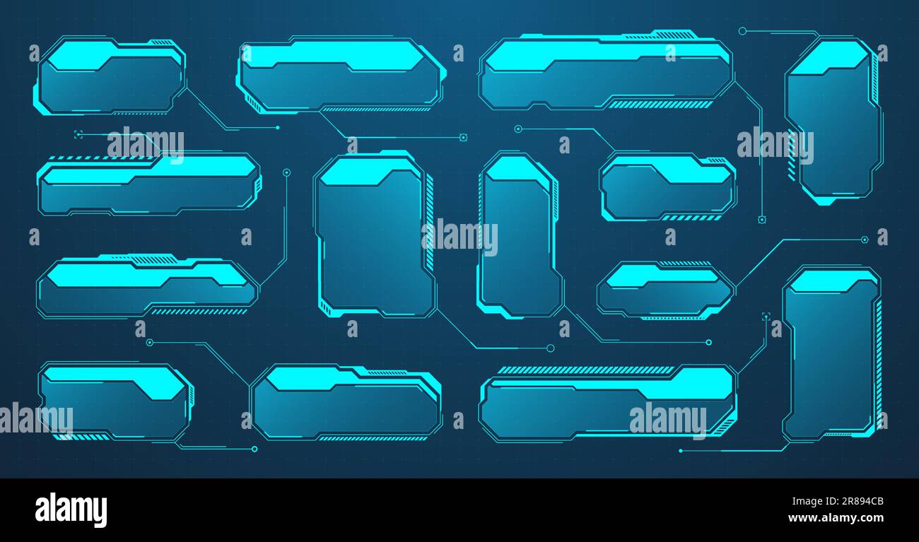 Blue futuristic HUD or UI elements. Sci-fi user interface text boxes ...