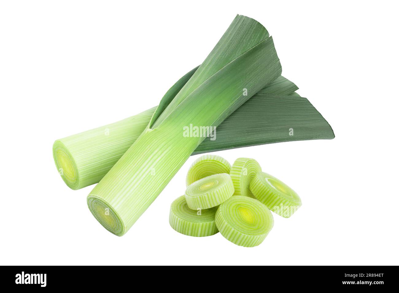 Leek vegetable with slices isolated on white background Stock Photo - Alamy