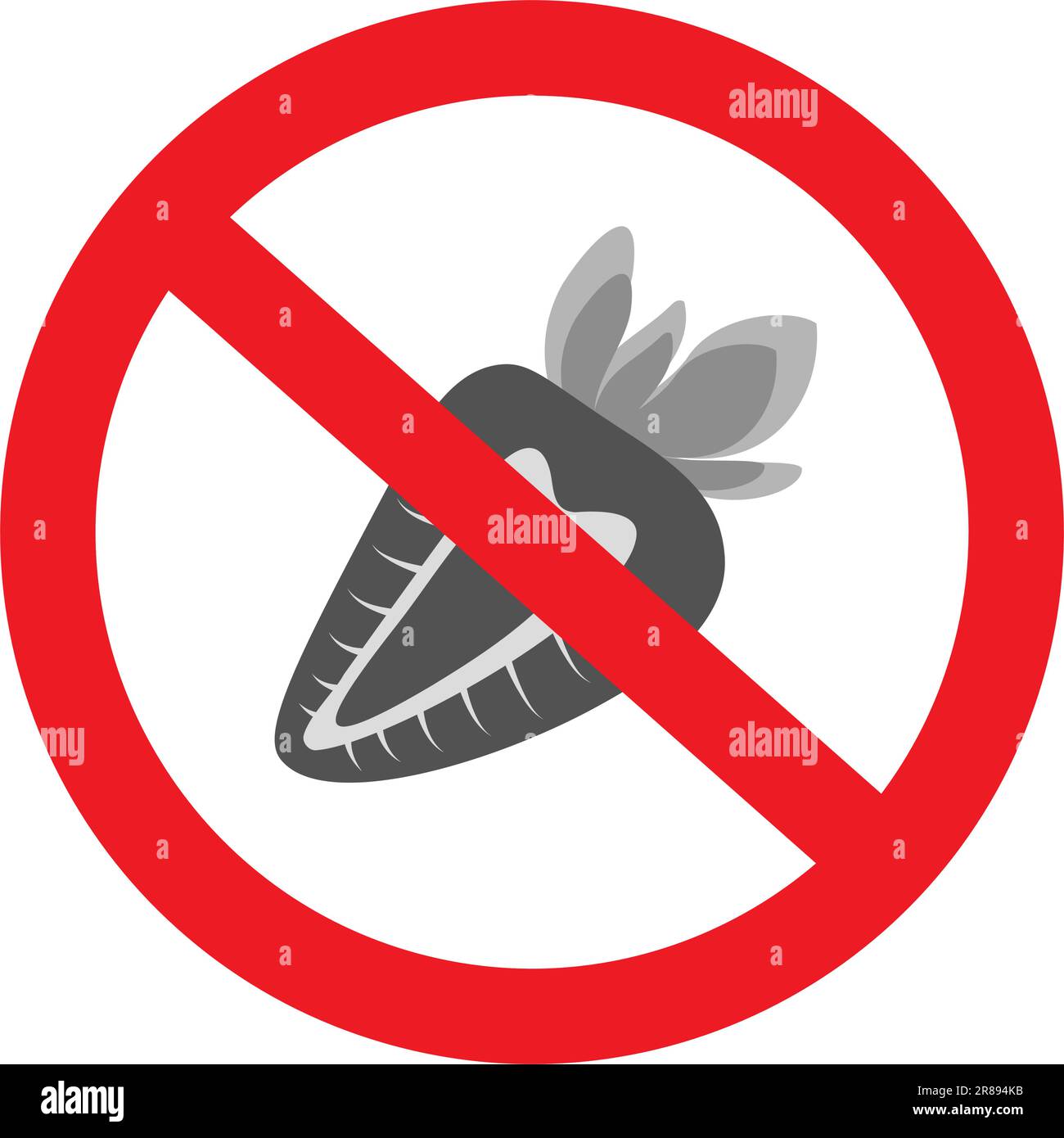 Abstract image of a strawberry in grayscale under a red ban sign ...