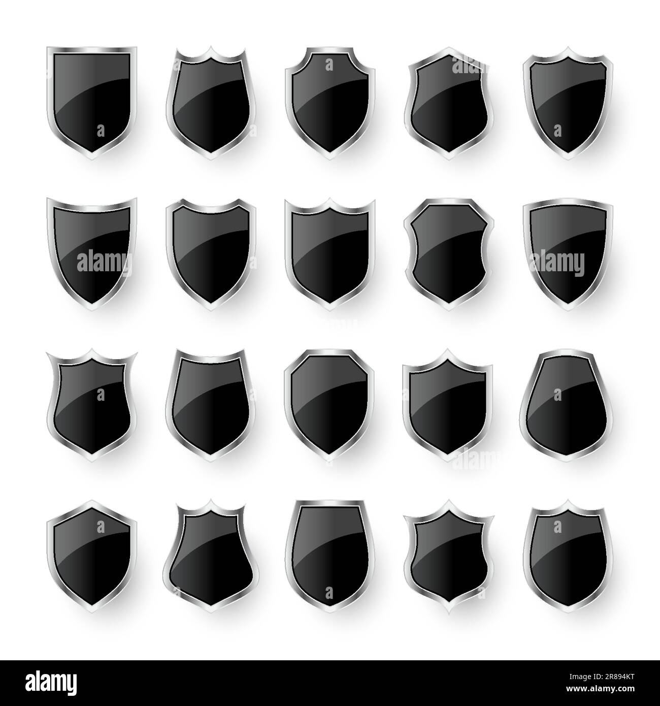 Set of various vintage 3d shield icons. Black heraldic shields ...