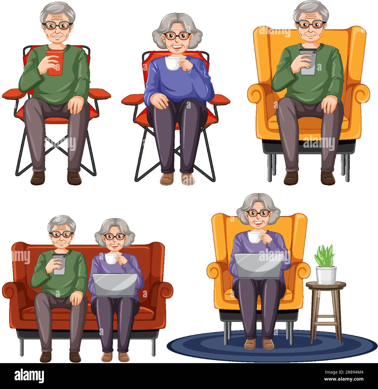 Collection of elderly people characters illustration Stock Vector Image ...