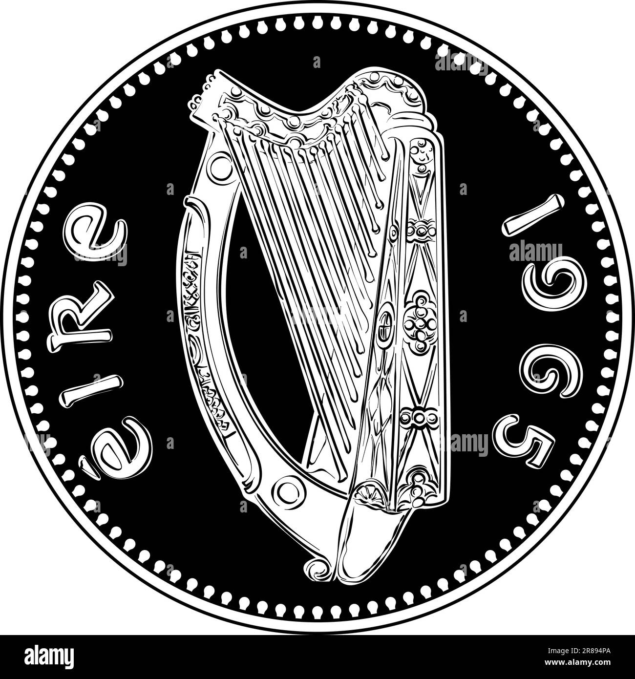 Irish money Pre-decimal gold coin Penny with Celtic harp on obverse ...