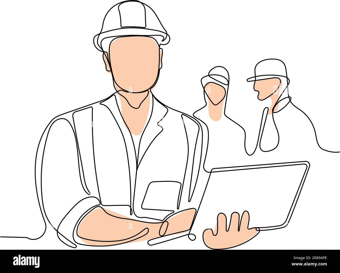 construction manager and engineer working on building site. Vector ...