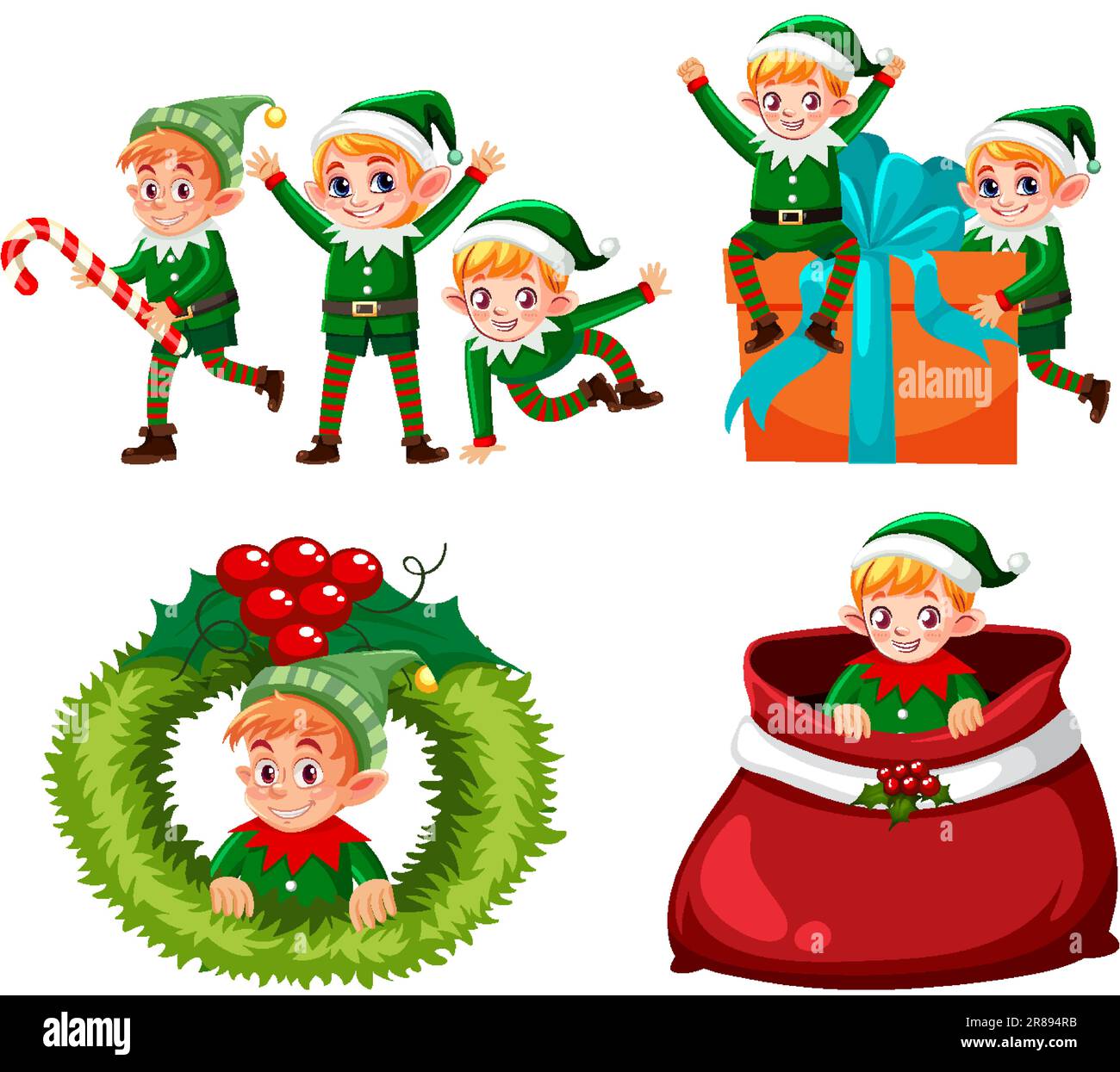 Set of happy Christmas elfs illustration Stock Vector Image & Art - Alamy