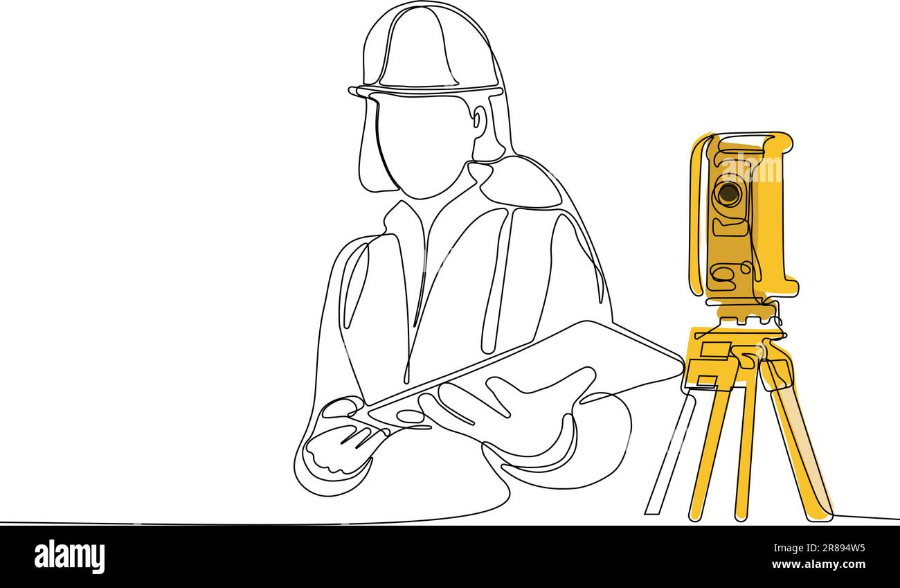 Close up of Caucasian worker with helmet on head using tablet for work ...