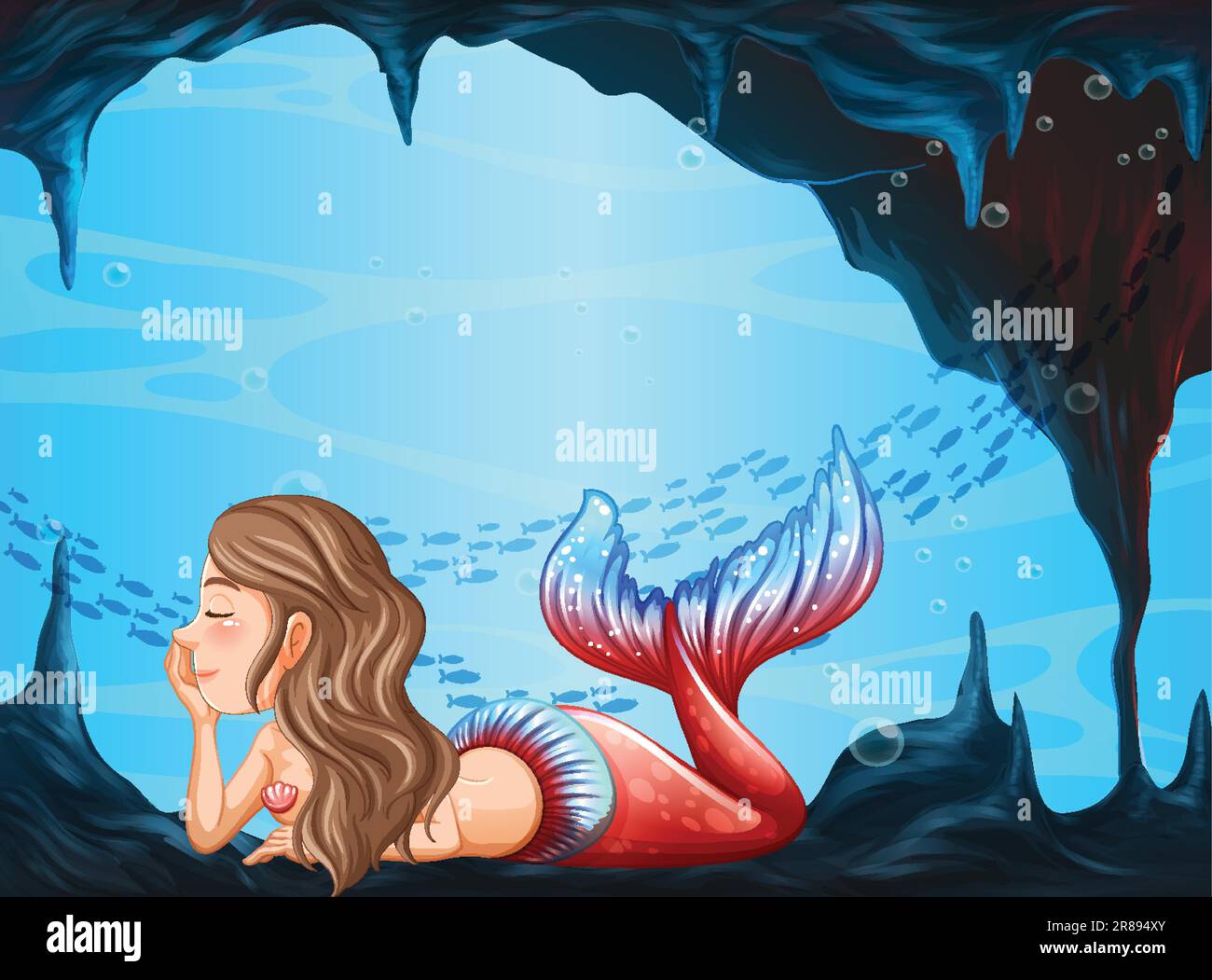 Beautiful mermaid underwater cave scene illustration Stock Vector Image & Art - Alamy