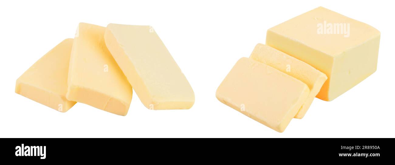 butter slices isolated on white background with full depth of field ...