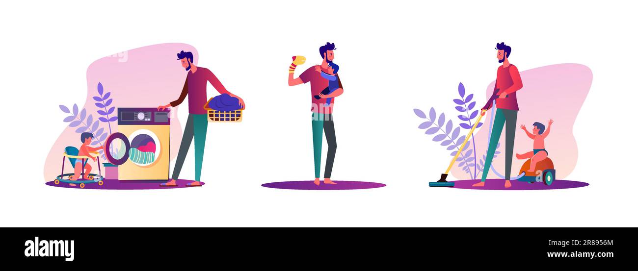 Set of male homemakers doing housework Stock Vector Image & Art - Alamy