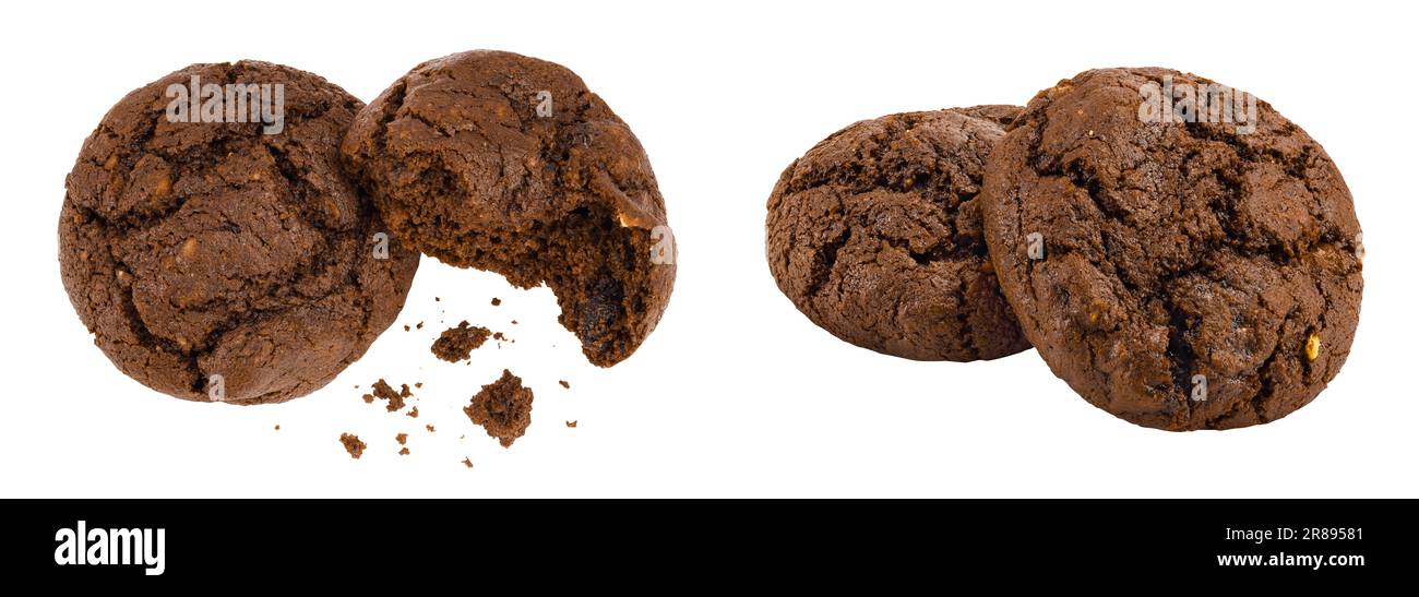chocolate cookies broken isolated on white background with full depth ...