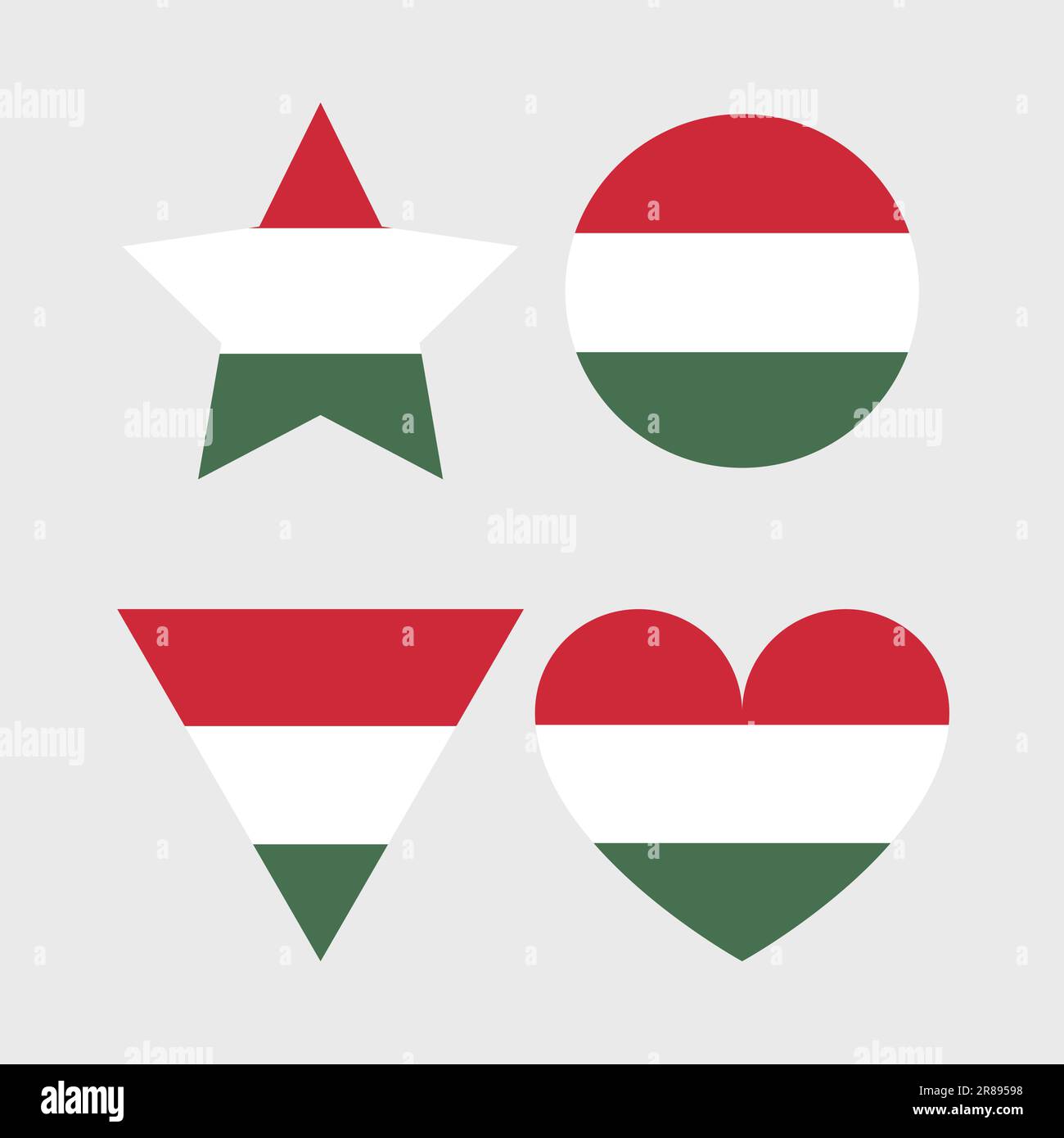 Hungary flag vector icons set of illustrations in the shape of heart ...