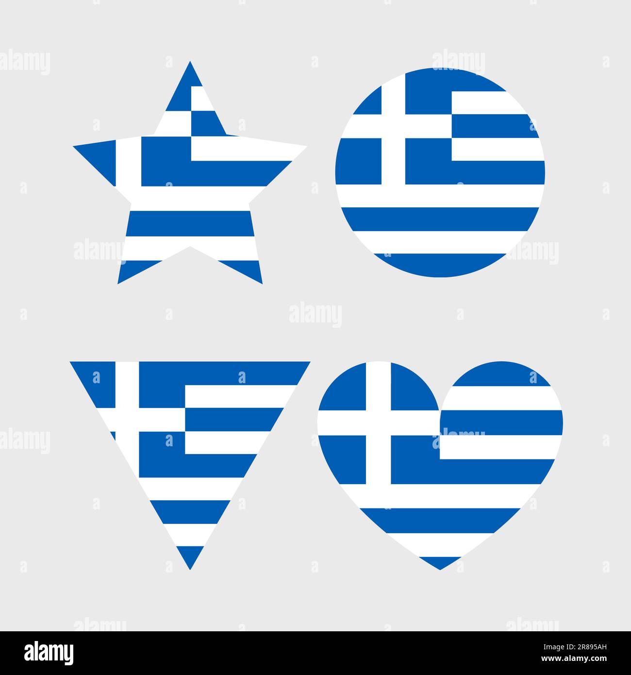 Greece flag vector icons set of illustrations in the shape of heart ...