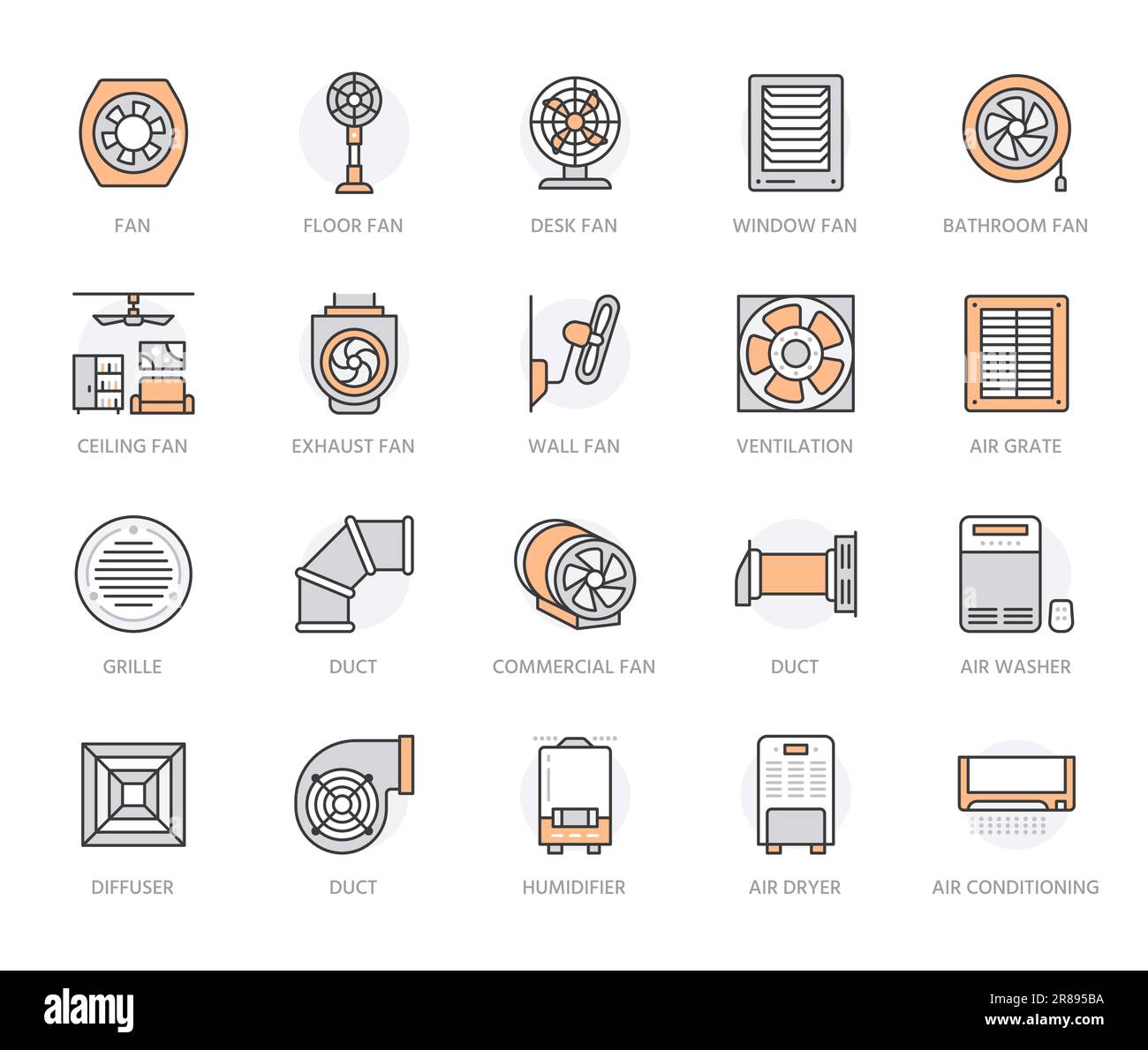 Ventilation equipment line icons. Air conditioning, hvac, cooling appliances, climate system ...