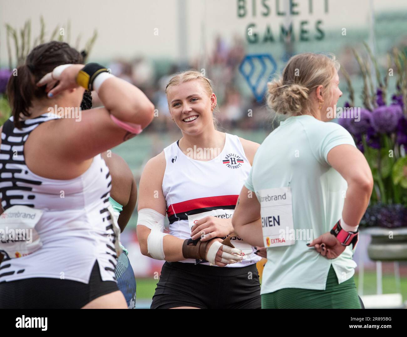 Axelina Johansson of Sweden competing in the women’s shot put at the ...