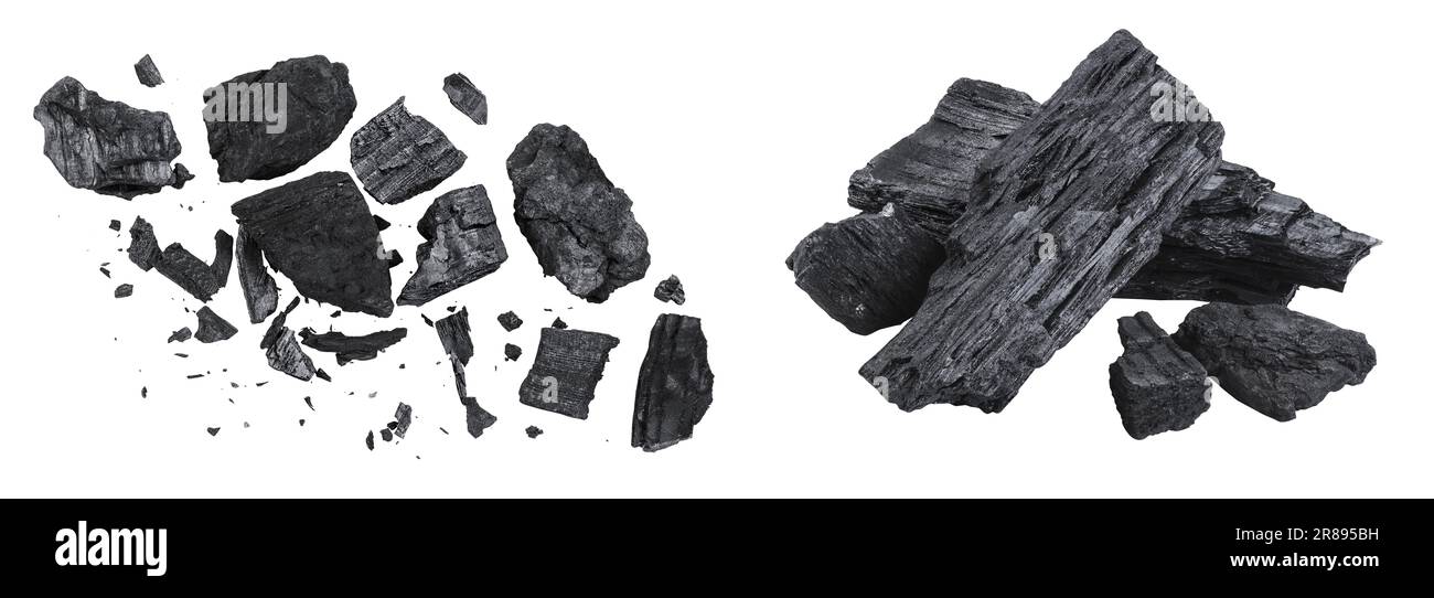 Natural wooden charcoal isolated on white background with full depth of ...