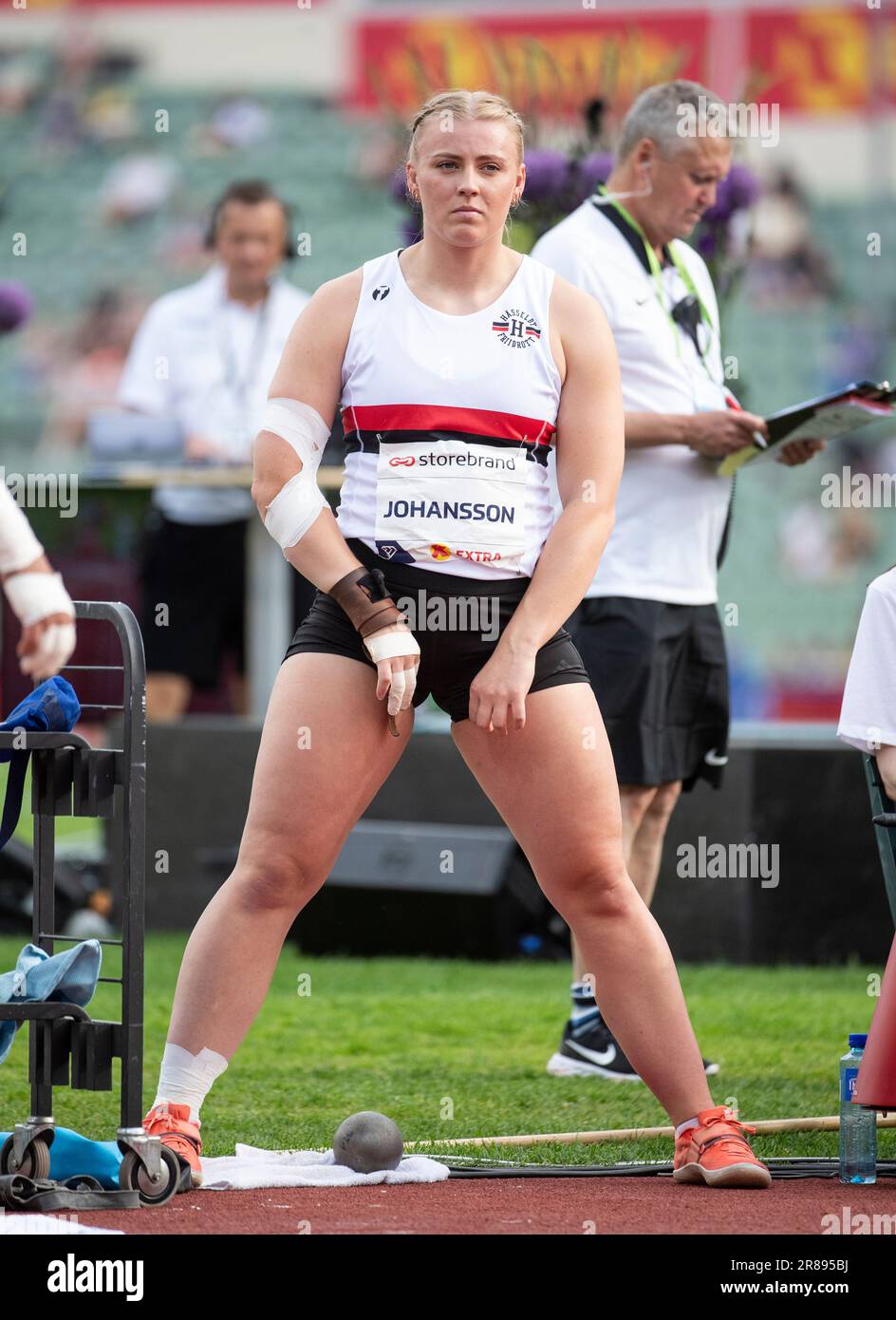 Axelina Johansson of Sweden competing in the women’s shot put at the ...