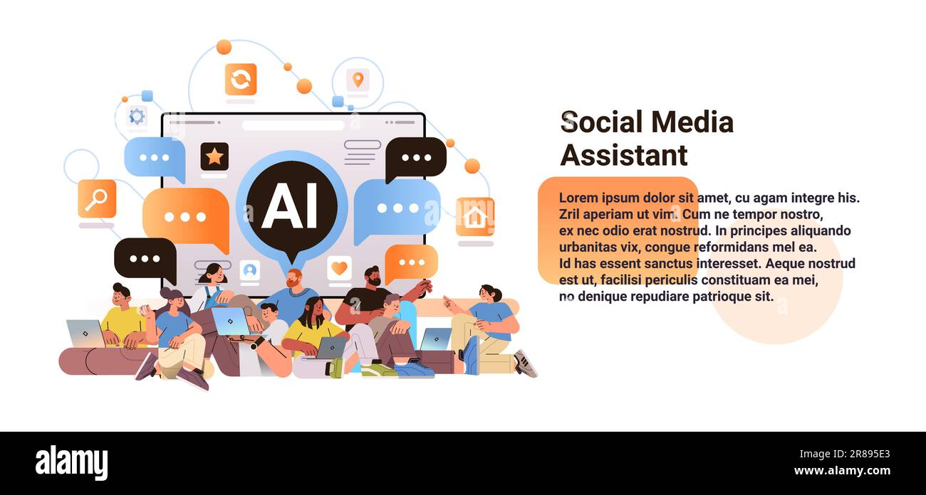 mix race people chatting on social media with ai helper bot assistant ...