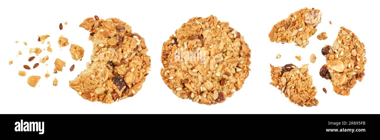 Granola cookie isolated on white background with full depth of field ...