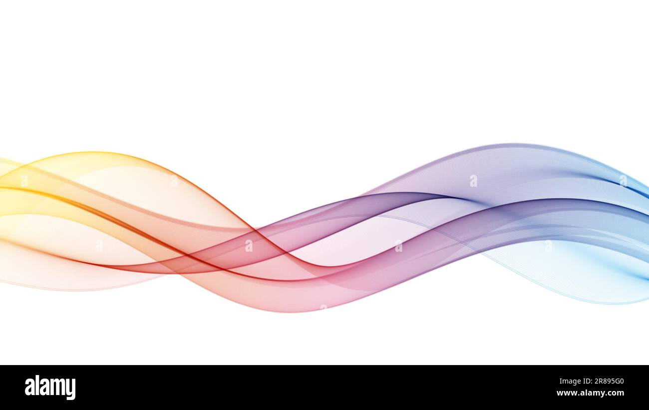 Iridescent wavy smoky lines on a white background.Abstract transparent ...