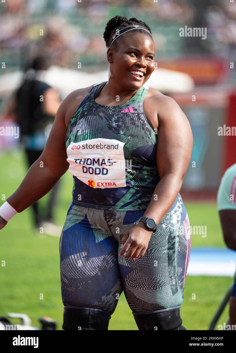 Danniel Thomas-Dodd of Jamaica competing in the women’s shot put at the ...