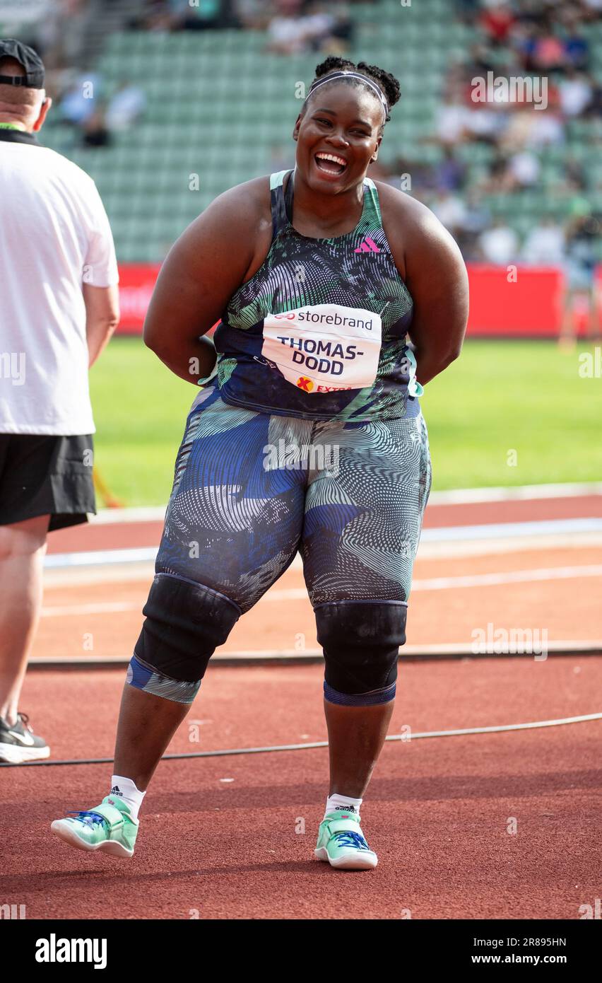 Danniel Thomas-Dodd of Jamaica competing in the women’s shot put at the ...
