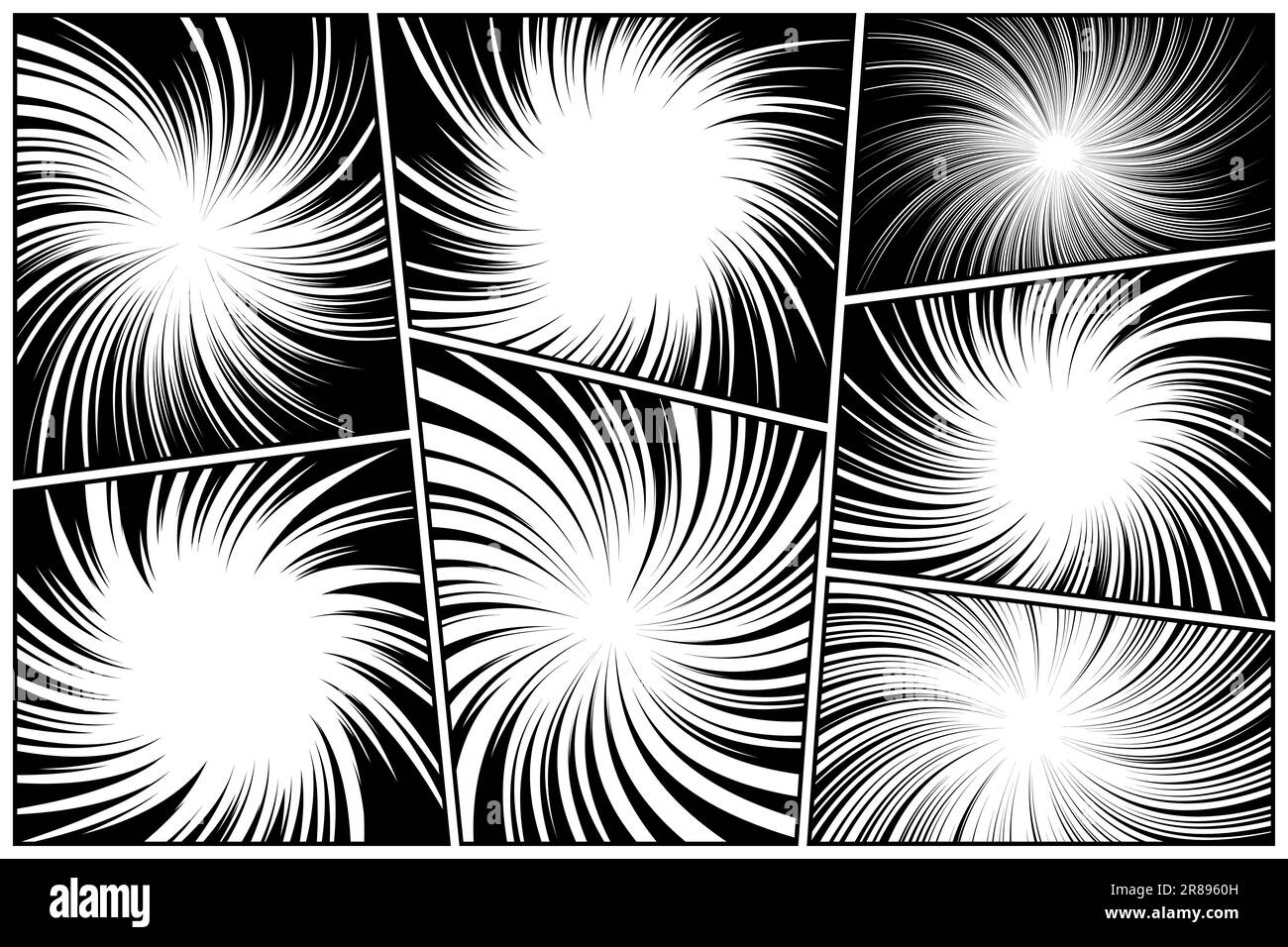 Twisted comic book radial rays, lines. Comics background with motion ...
