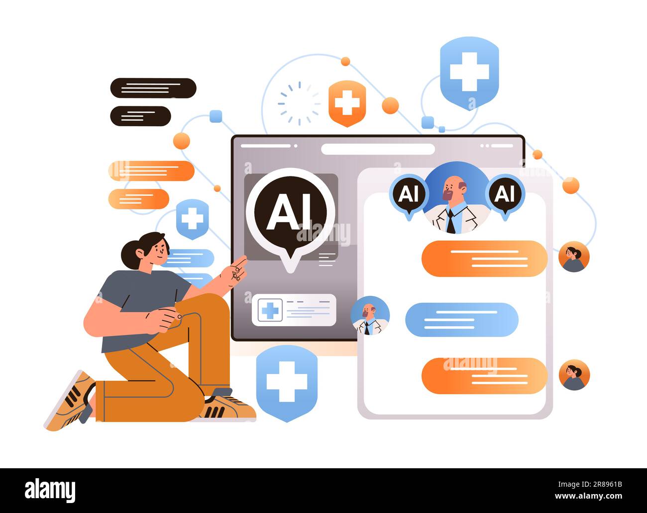 professional financial advisor giving advise in computer app with ai helper bot investment money ...