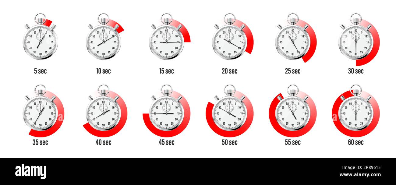 Realistic classic stopwatch. Shiny metal chronometer, time counter with ...