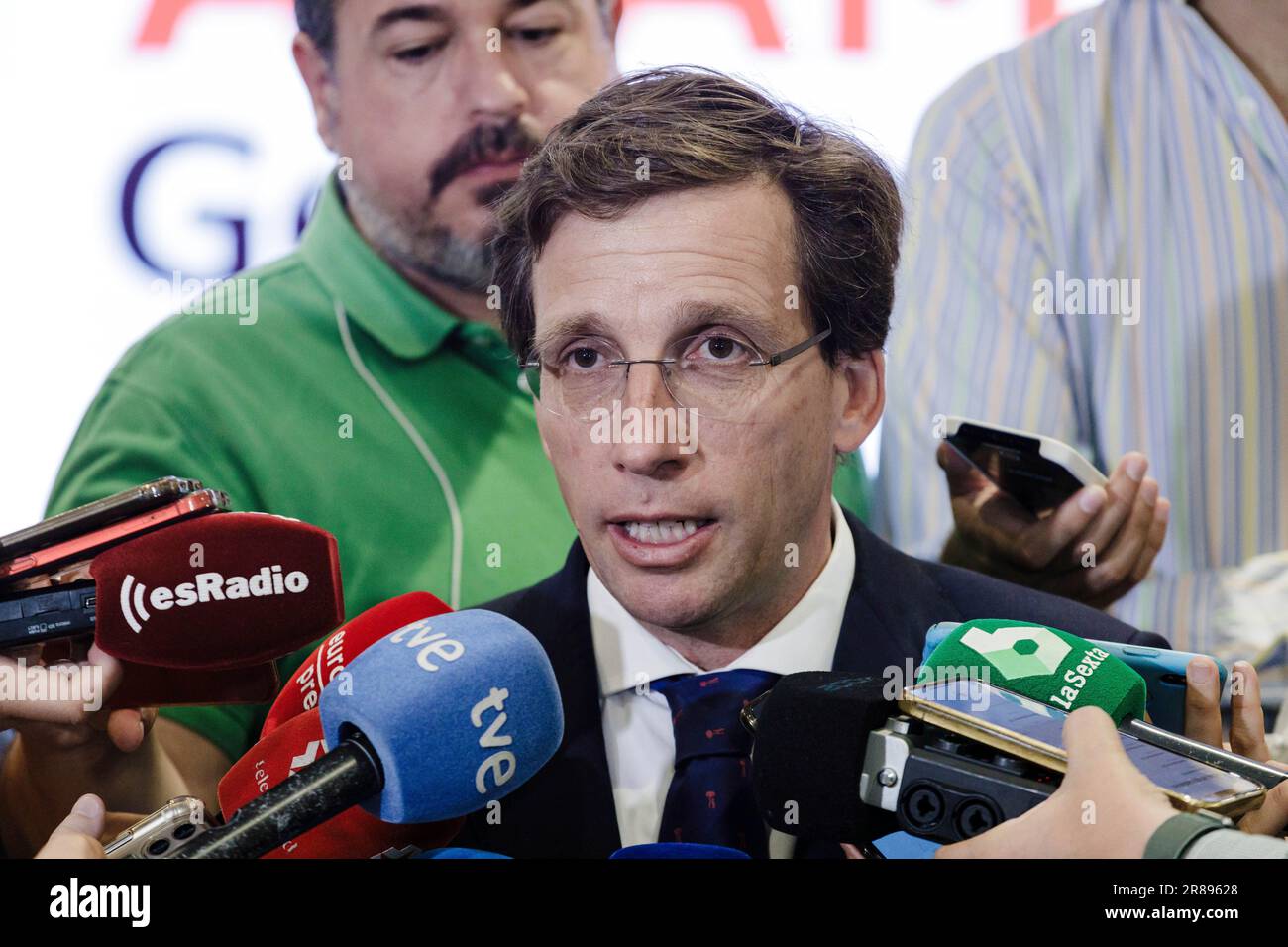 The mayor of Madrid, José Luis Martínez-Almeida, gives statements to ...
