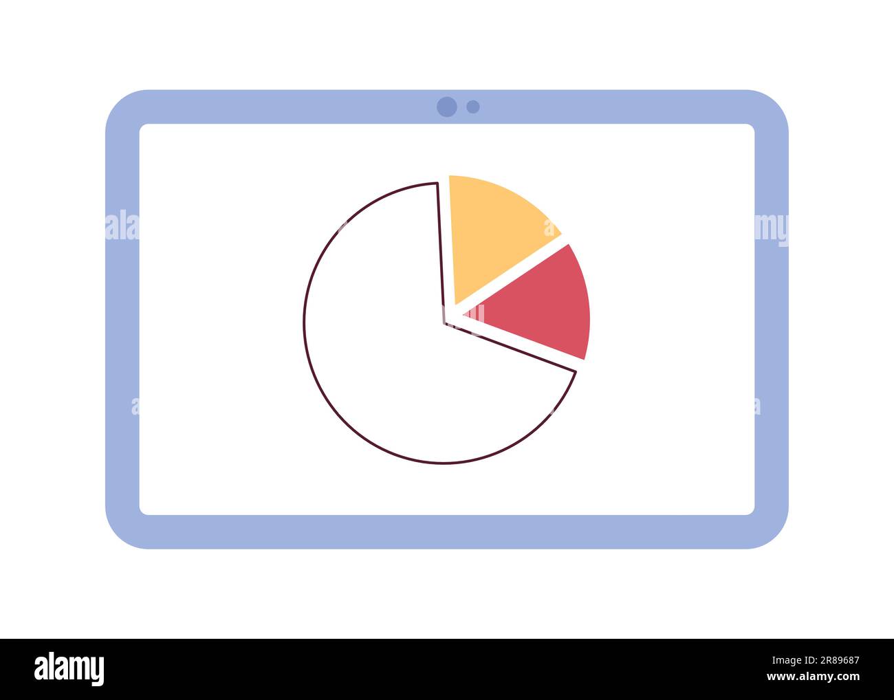 Tablet computer with circle diagram semi flat colour vector object ...