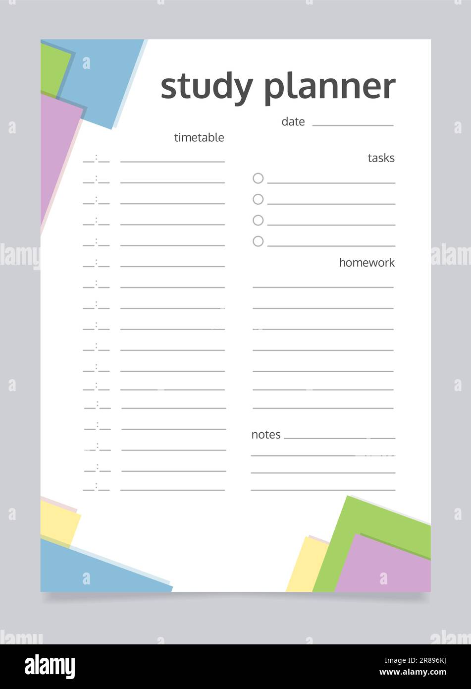 Study planner worksheet design template Stock Vector Image & Art - Alamy