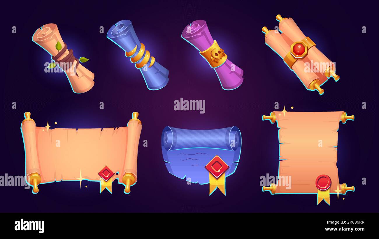 Cartoon set of ancient parchment scrolls isolated on background. Vector ...