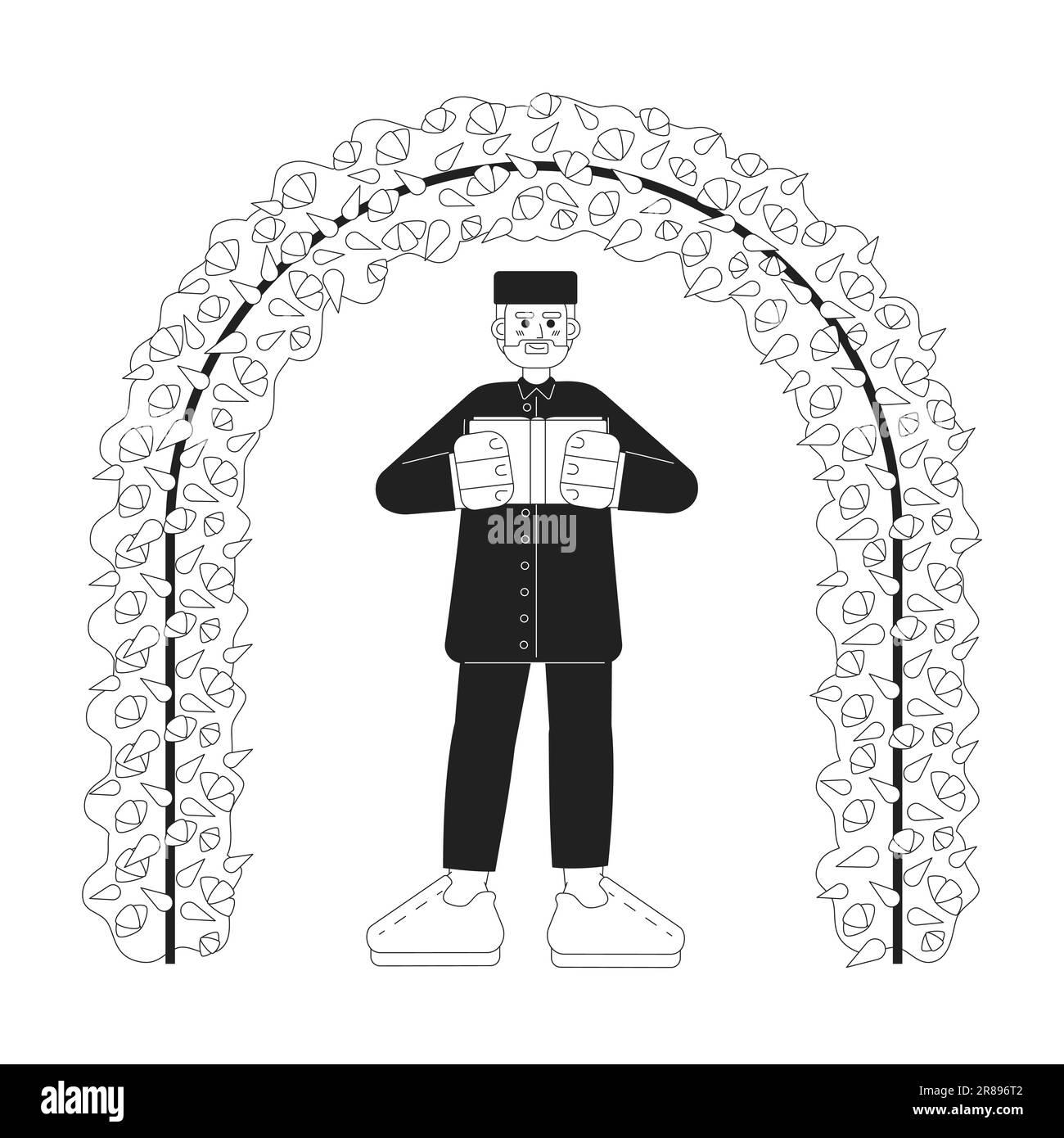 Nikah ceremony officiant monochrome concept vector spot illustration ...