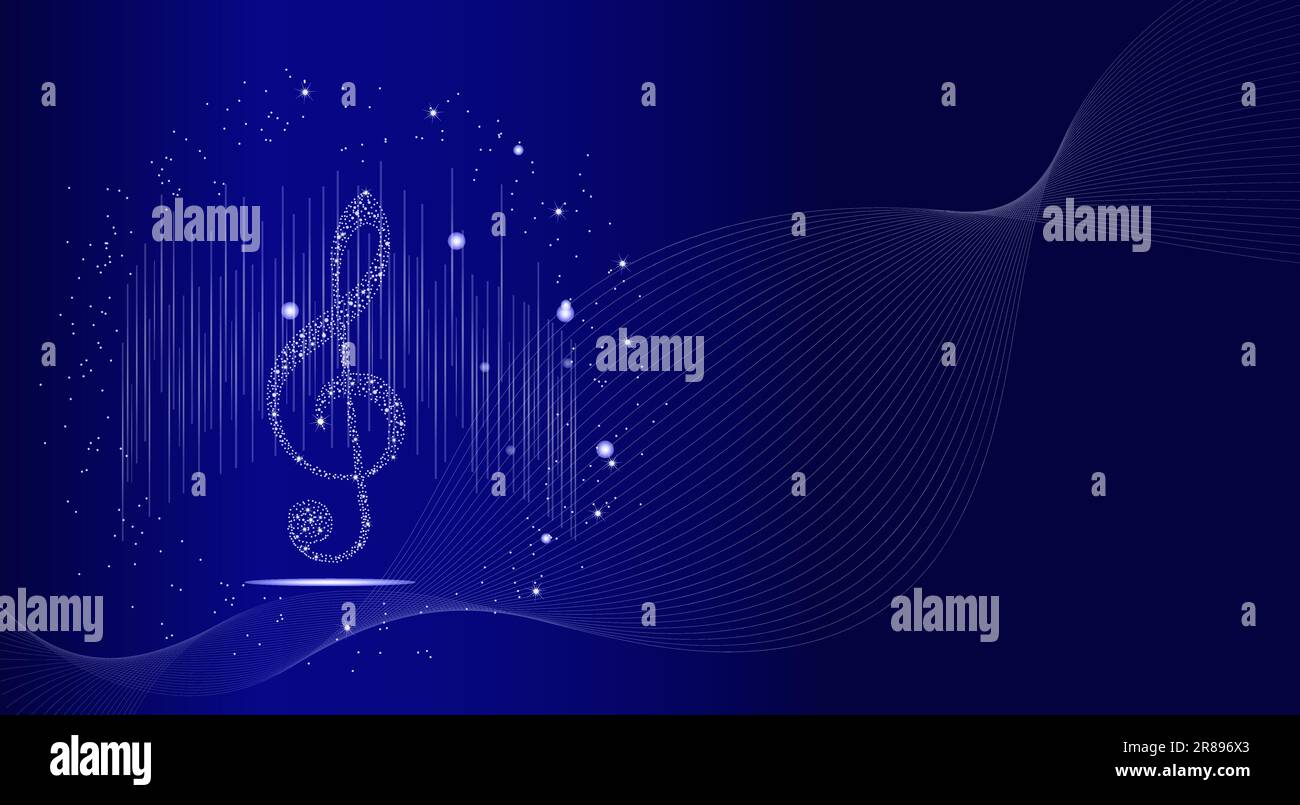 Musical background with clef and notes and 3D effects in gold tone on ...