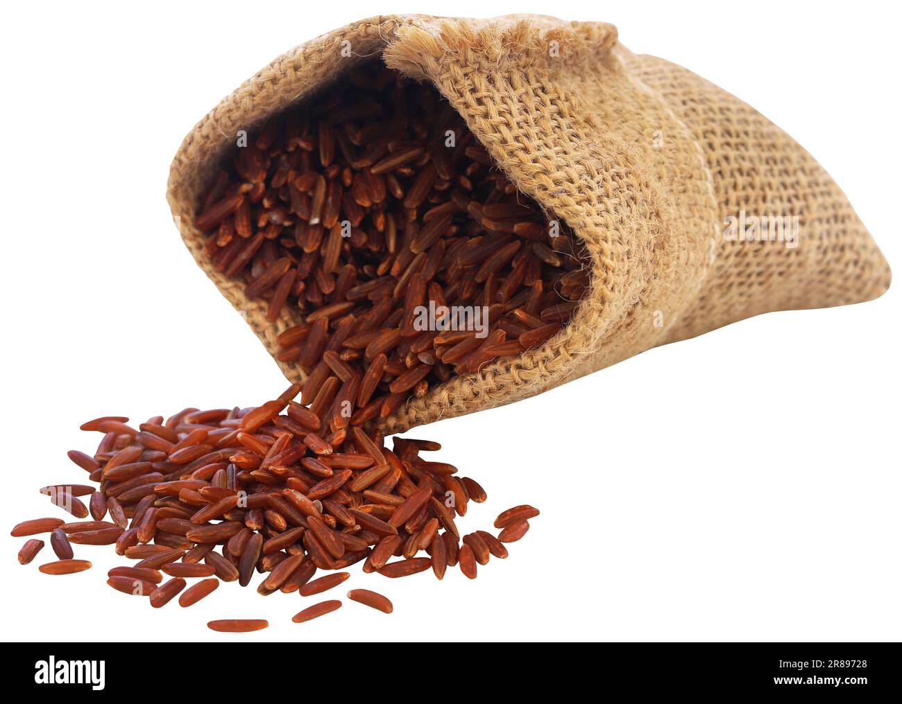 Red Jasmine rice closeup and isolated in a jute sack Stock Photo - Alamy
