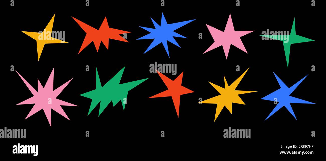 Colorful sharp shapes collection. Bright irregular sparks and twinkles ...