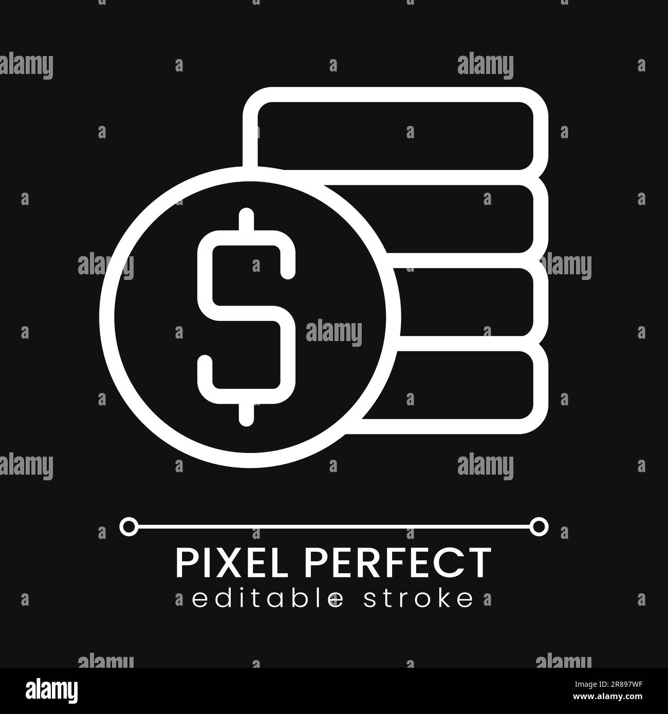 Coins stack and dollar symbol pixel perfect white linear icon for dark ...