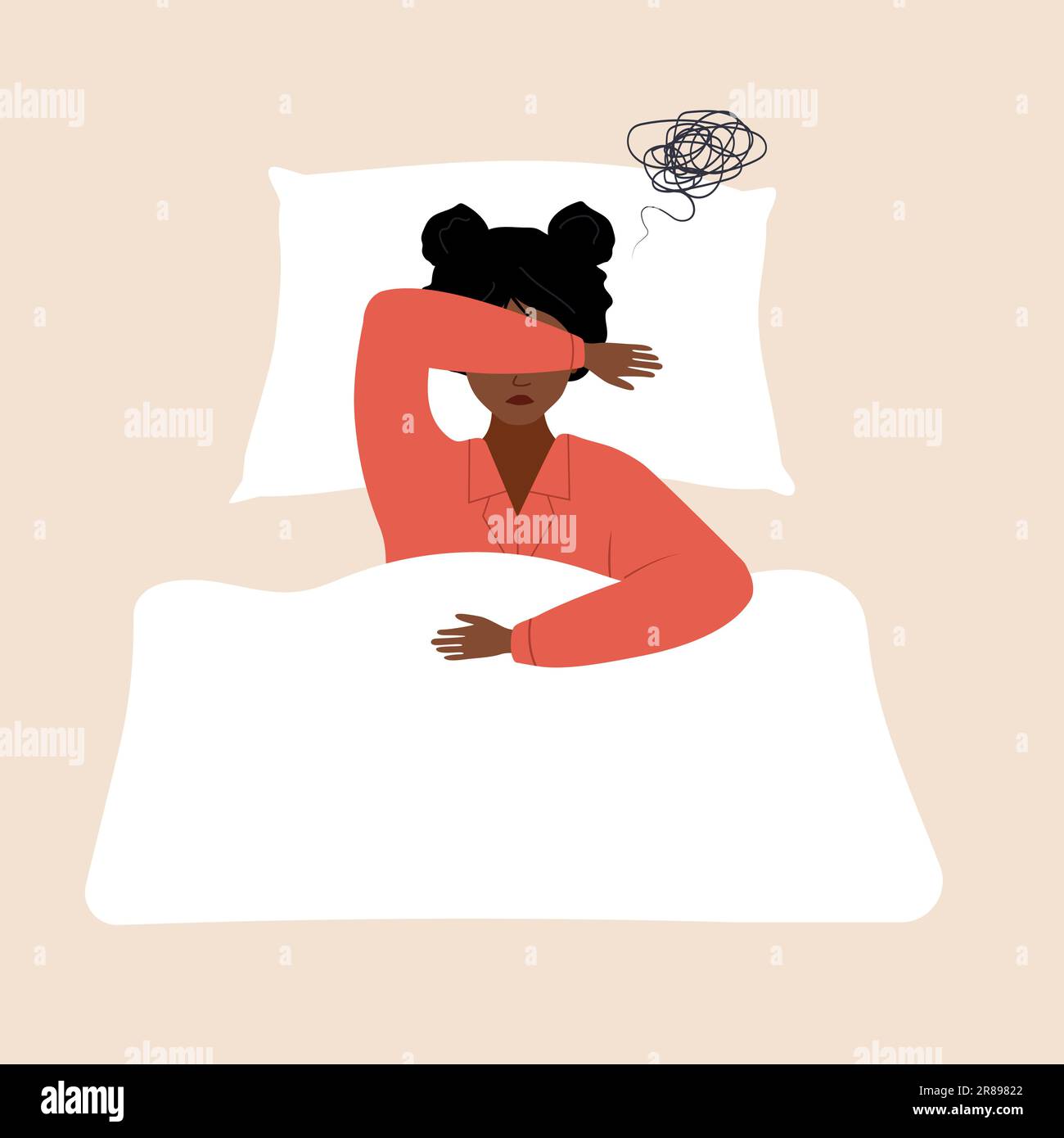 Sleep problems. Tired african woman lying in bed and suffer from ...