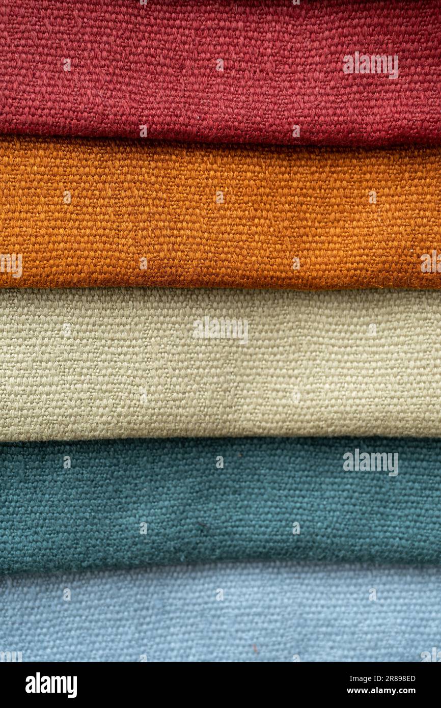 Different colored fabric samples for curtains or furniture made of ...