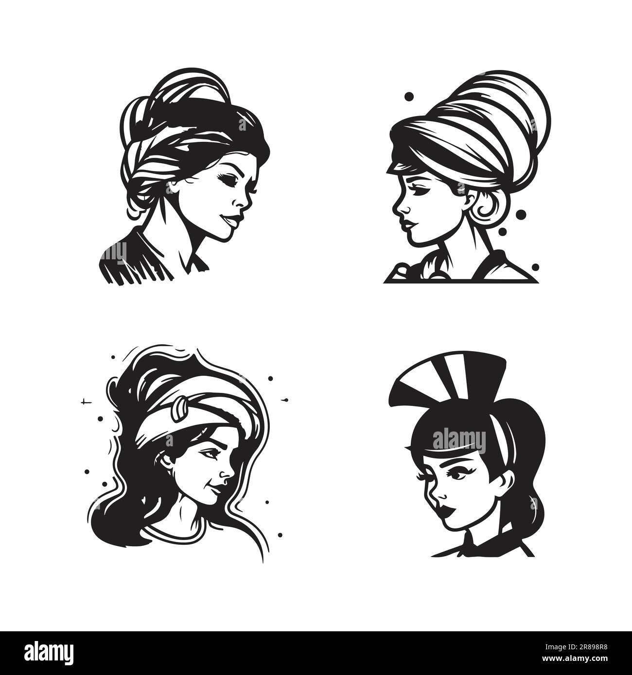 Hand Drawn vintage female chef logo in flat line art style isolated on ...