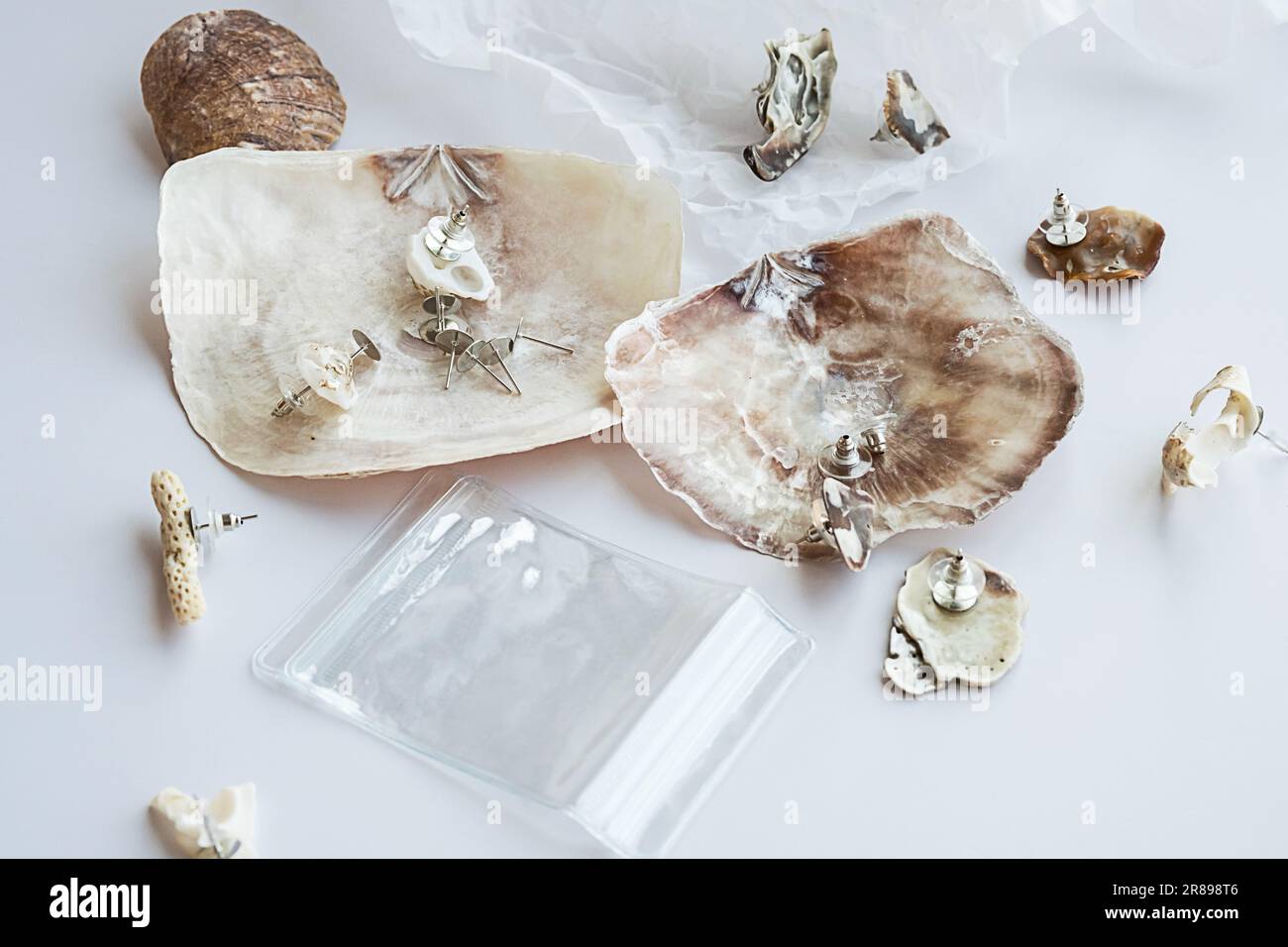 Handmade seashell earrings and tools for creating. Crafting eco ...