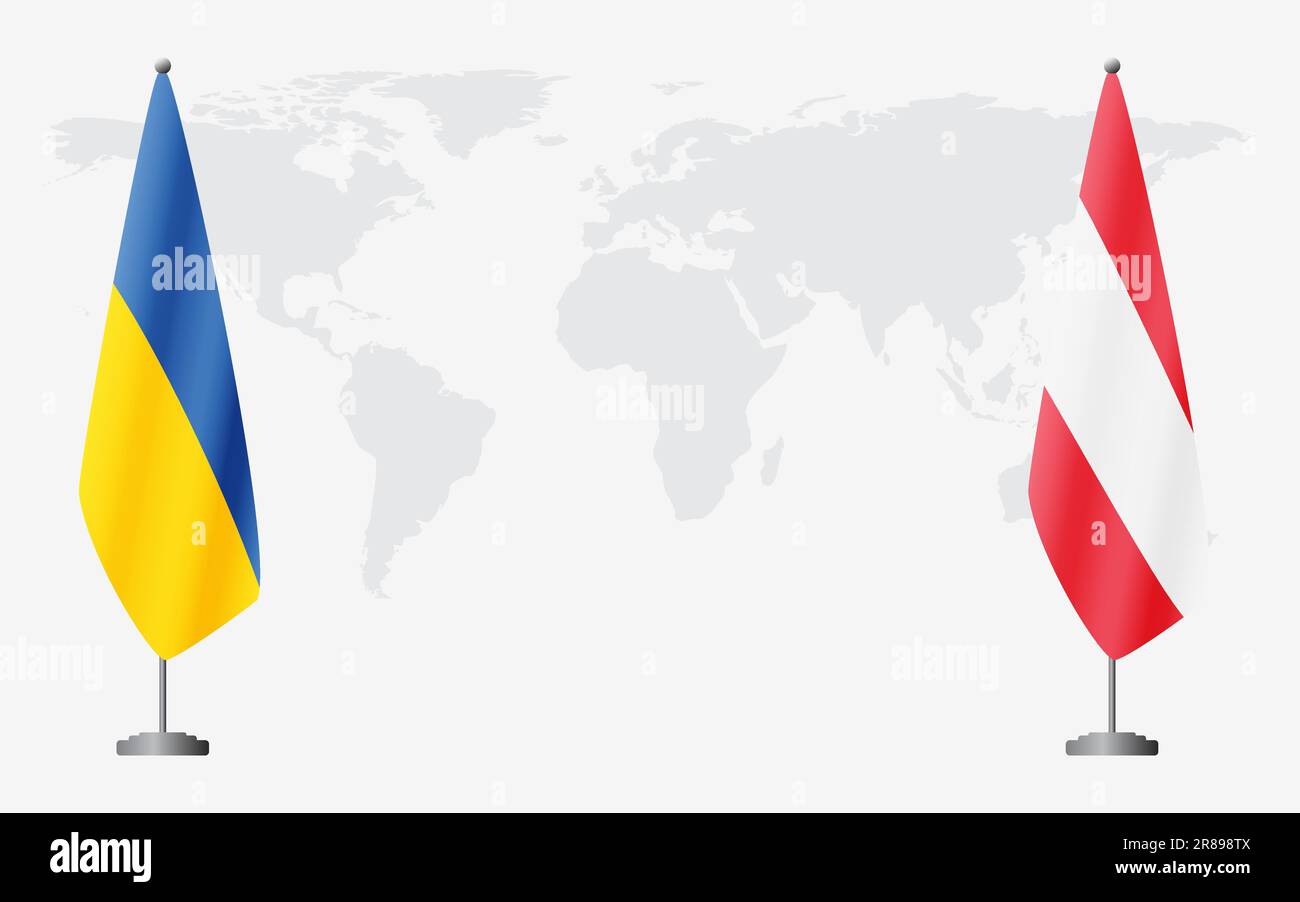 Ukraine and Austria flags for official meeting against background of ...