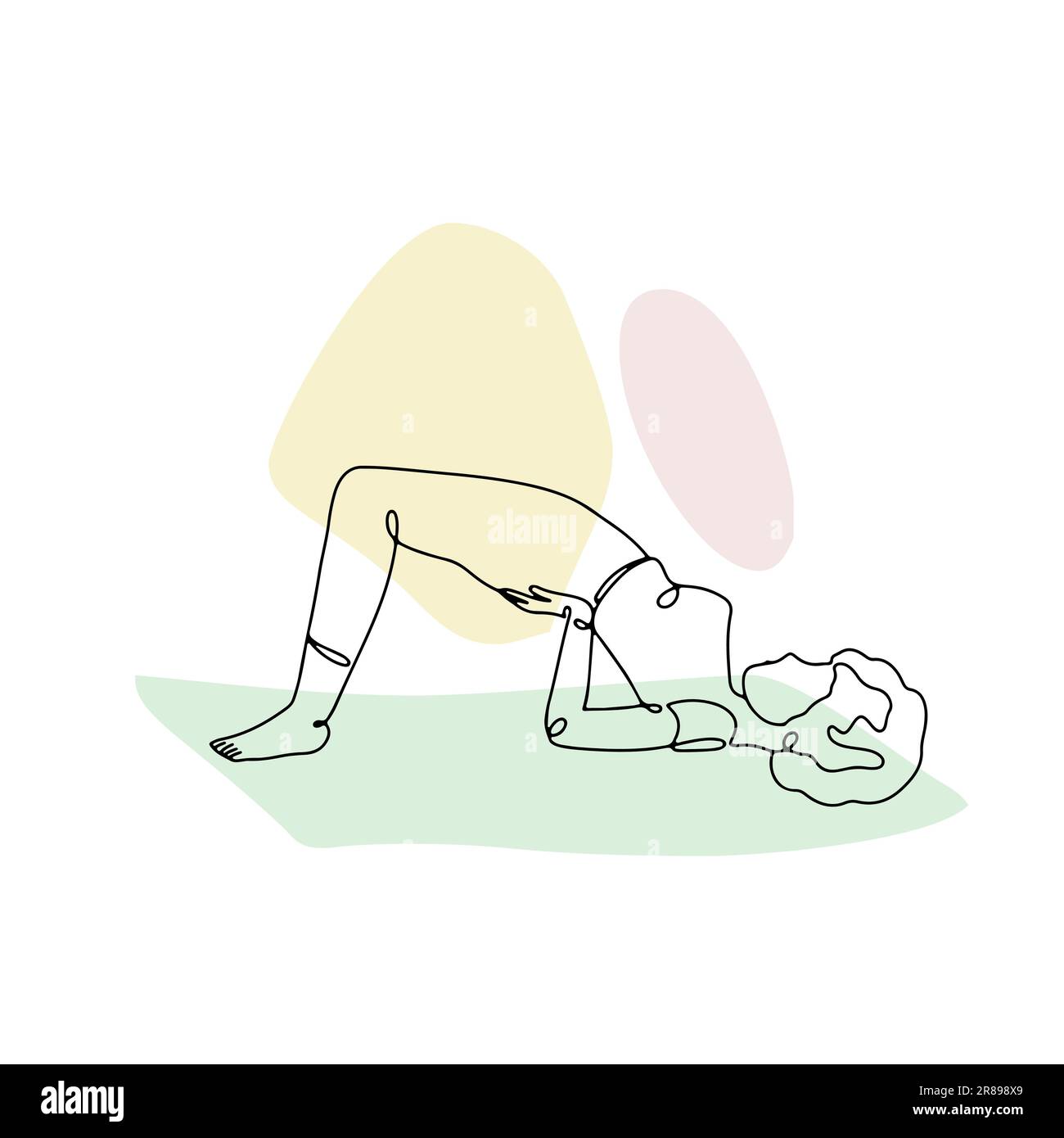 Single line drawing of a girl in yoga pose with abstract shapes Stock ...