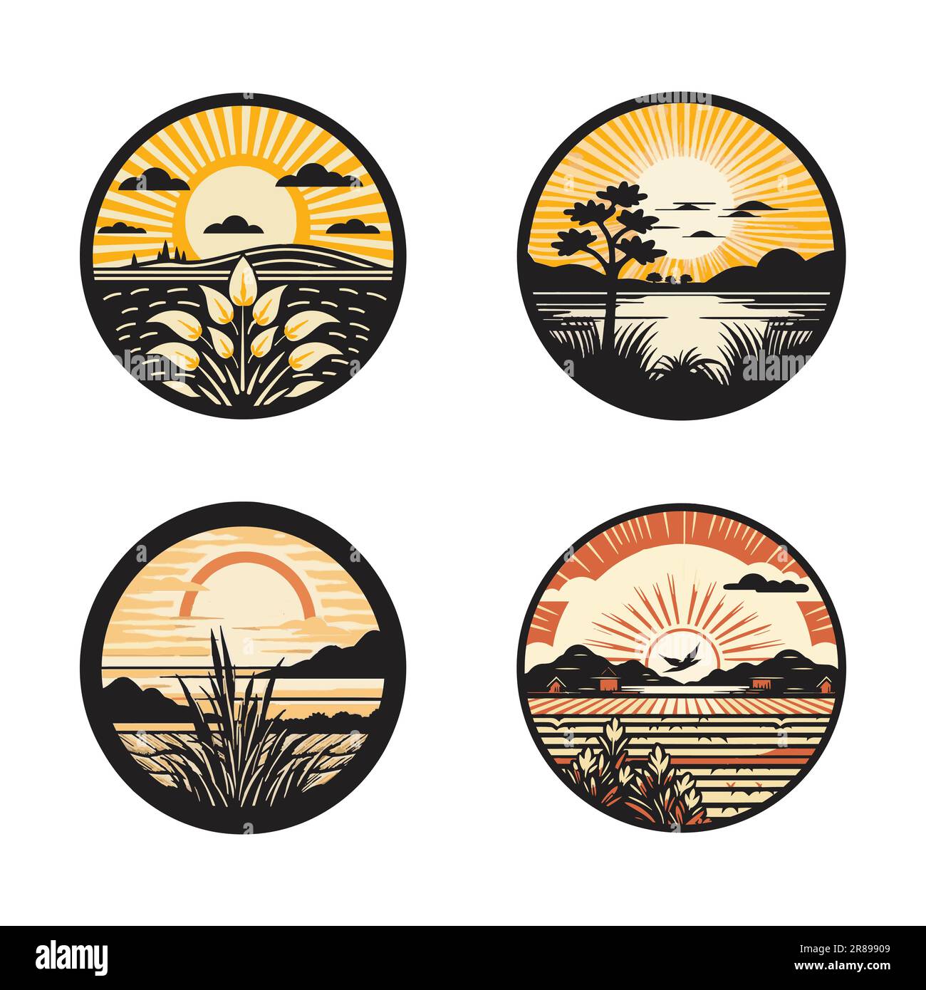 Vintage farm fields illustration Cut Out Stock Images & Pictures - Alamy