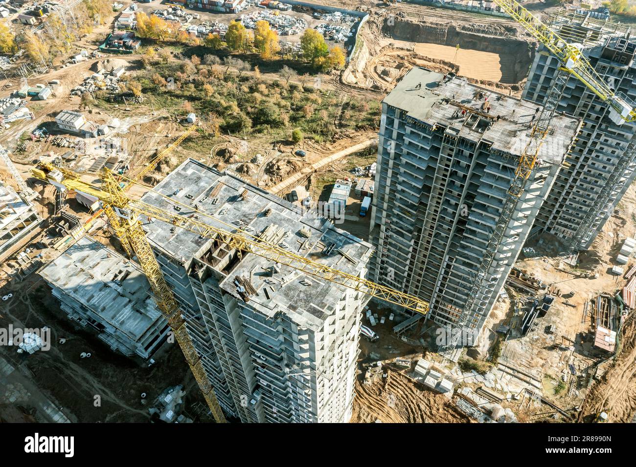 aerial view of a large construction site with buildings under ...