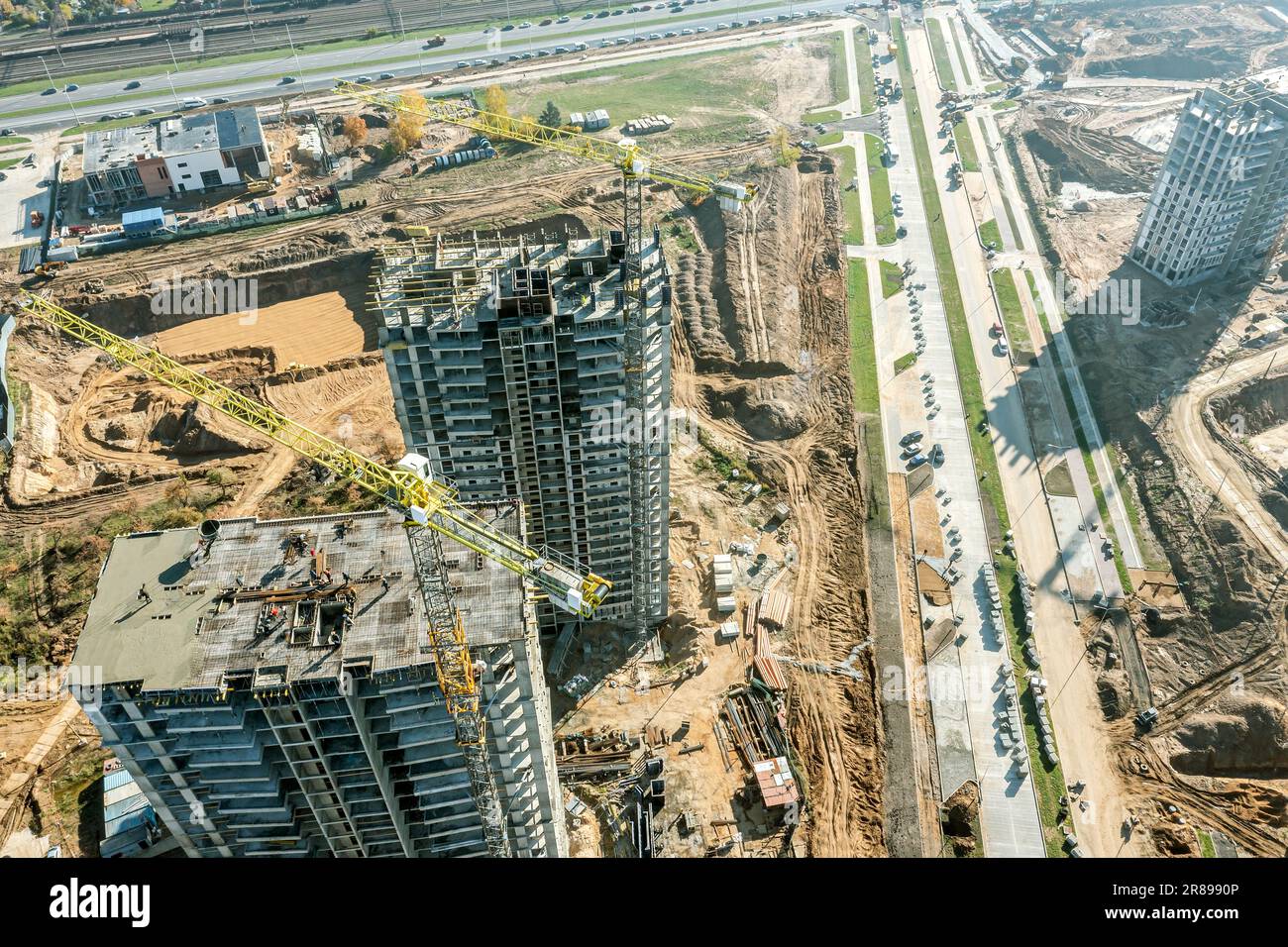 construction of a modern high-rise apartment buildings. birds eyes view ...