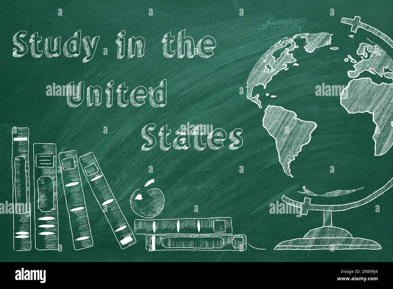 Lettering Study in the United States, globe and school books are drawn ...
