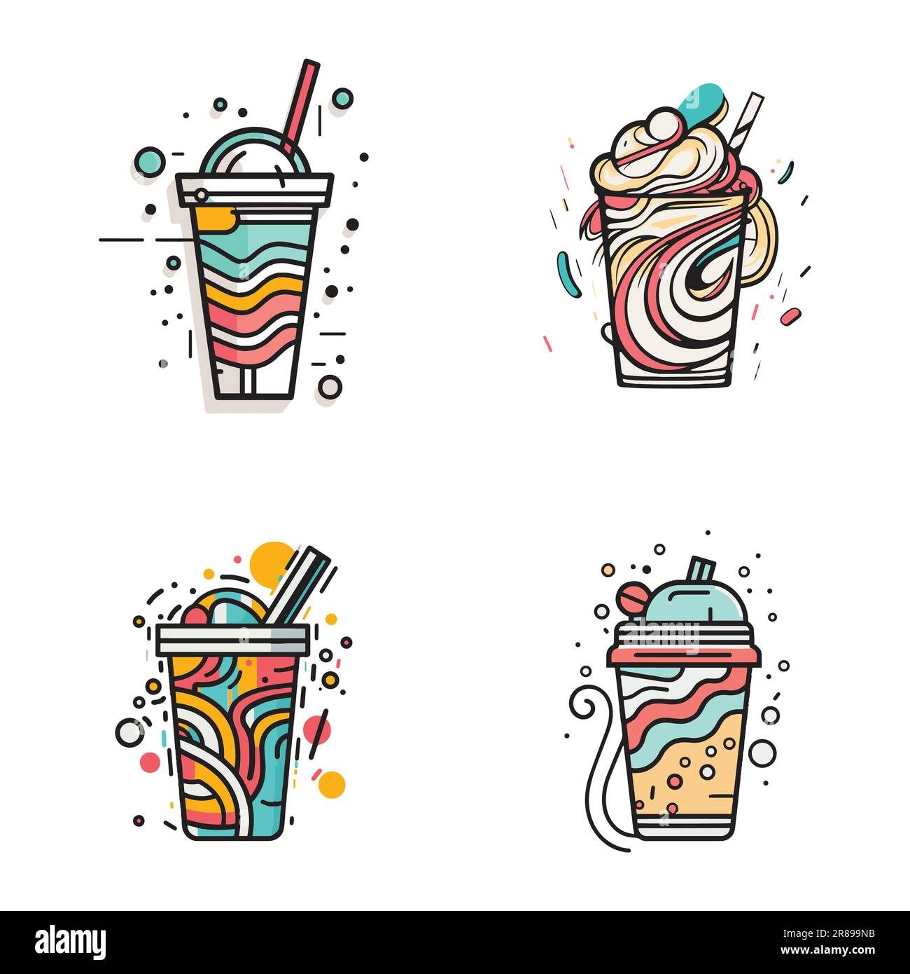 Hand Drawn vintage milkshake logo in flat line art style isolated on ...