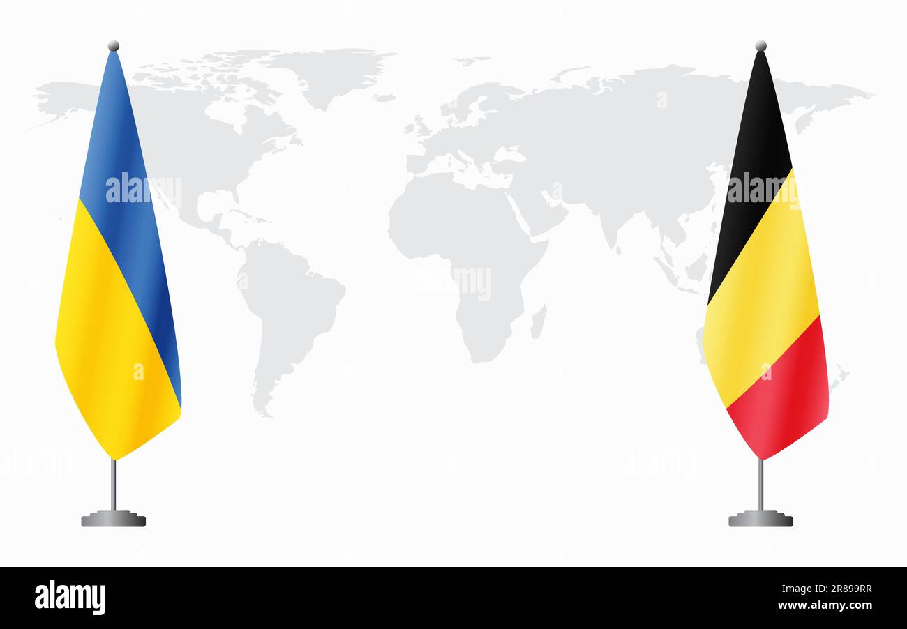 Ukraine and Belgium flags for official meeting against background of ...