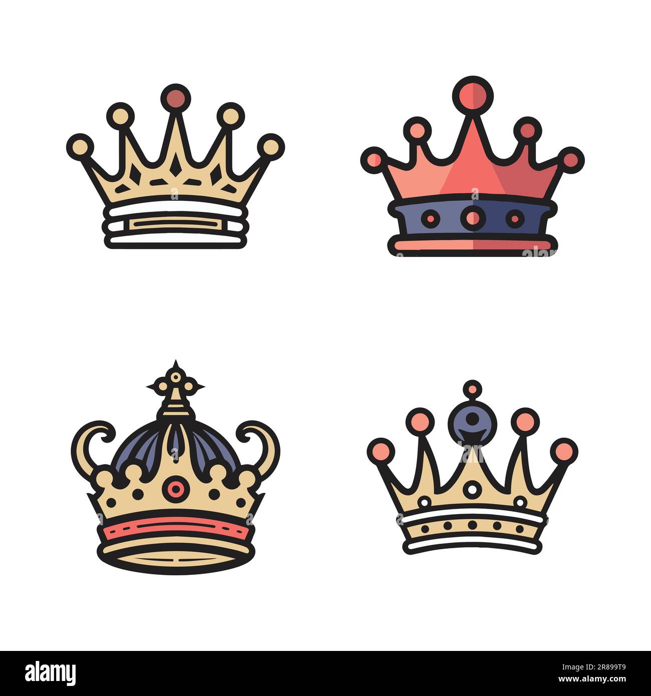 Hand Drawn vintage crown logo in flat line art style isolated on ...