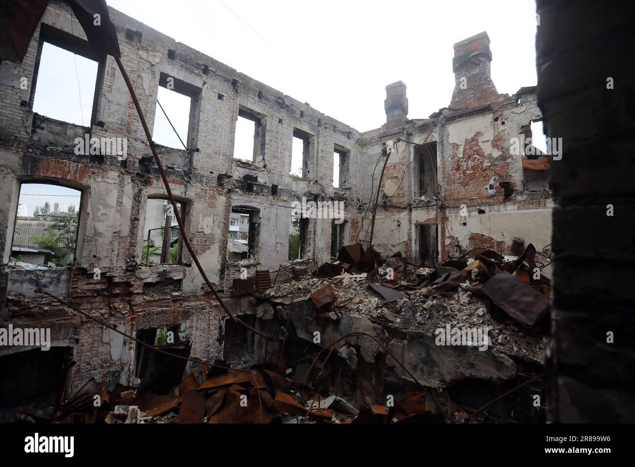 LYMAN, UKRAINE - JUNE 16, 2023 - An Ukrtelecom office building lies in ...